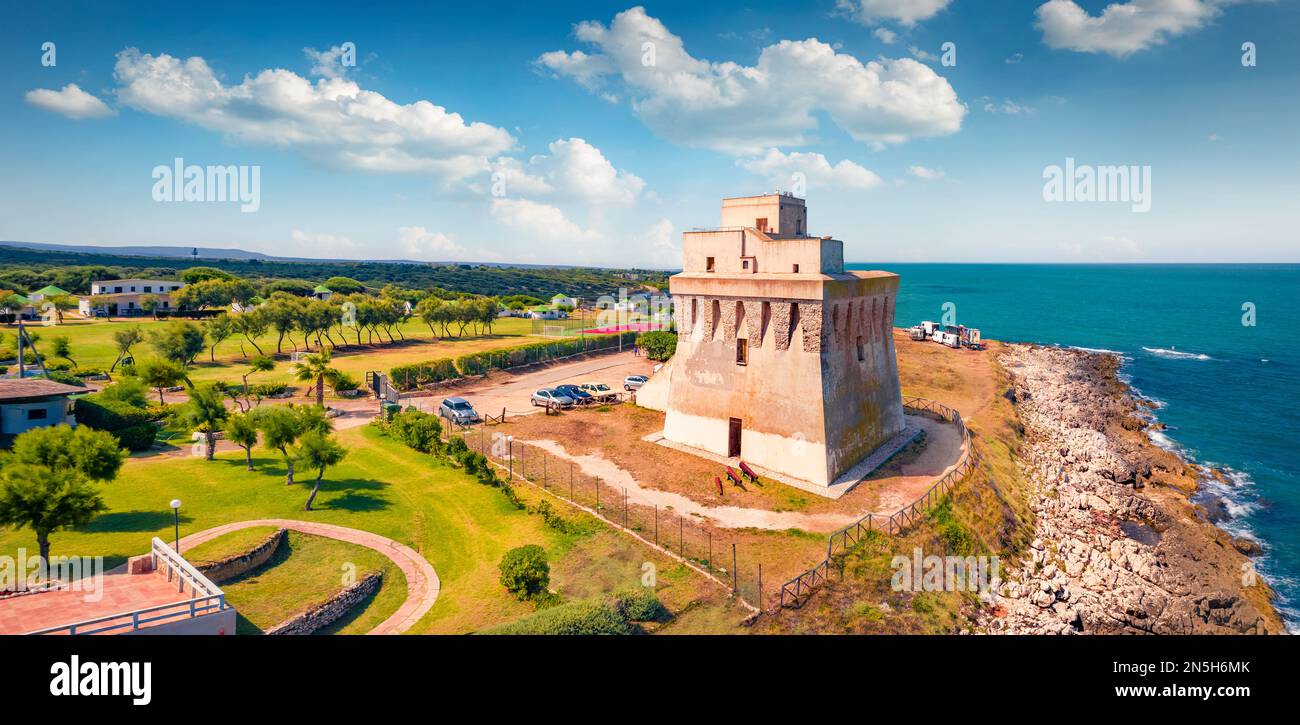 View from flying drone of Torre Mileto tower. Aerial summer scene of ...
