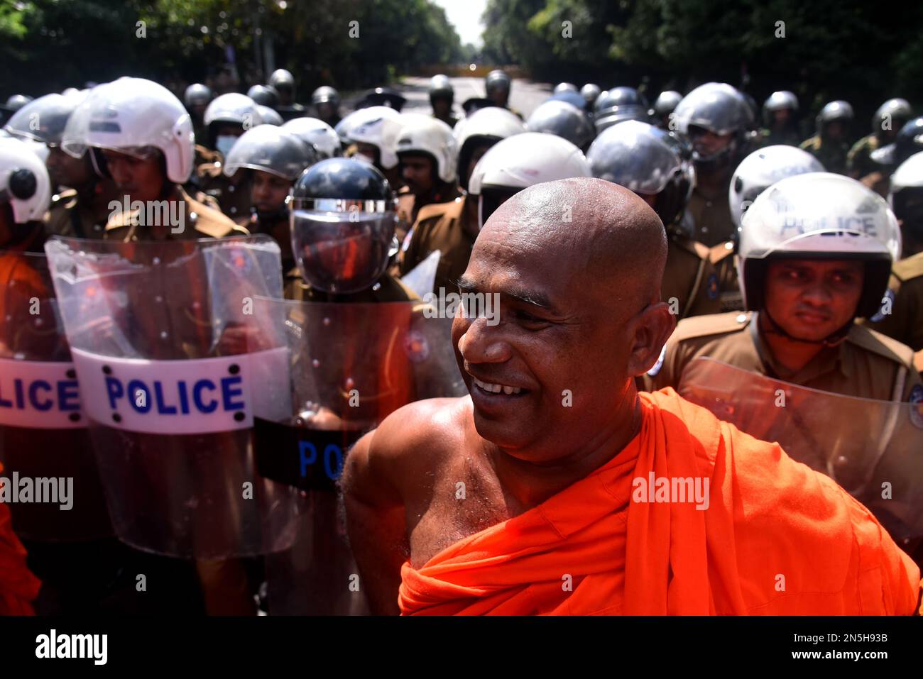 Colombo, Sri Lanka. 08th Feb, 2023. A Buddhist monk at the protest ...