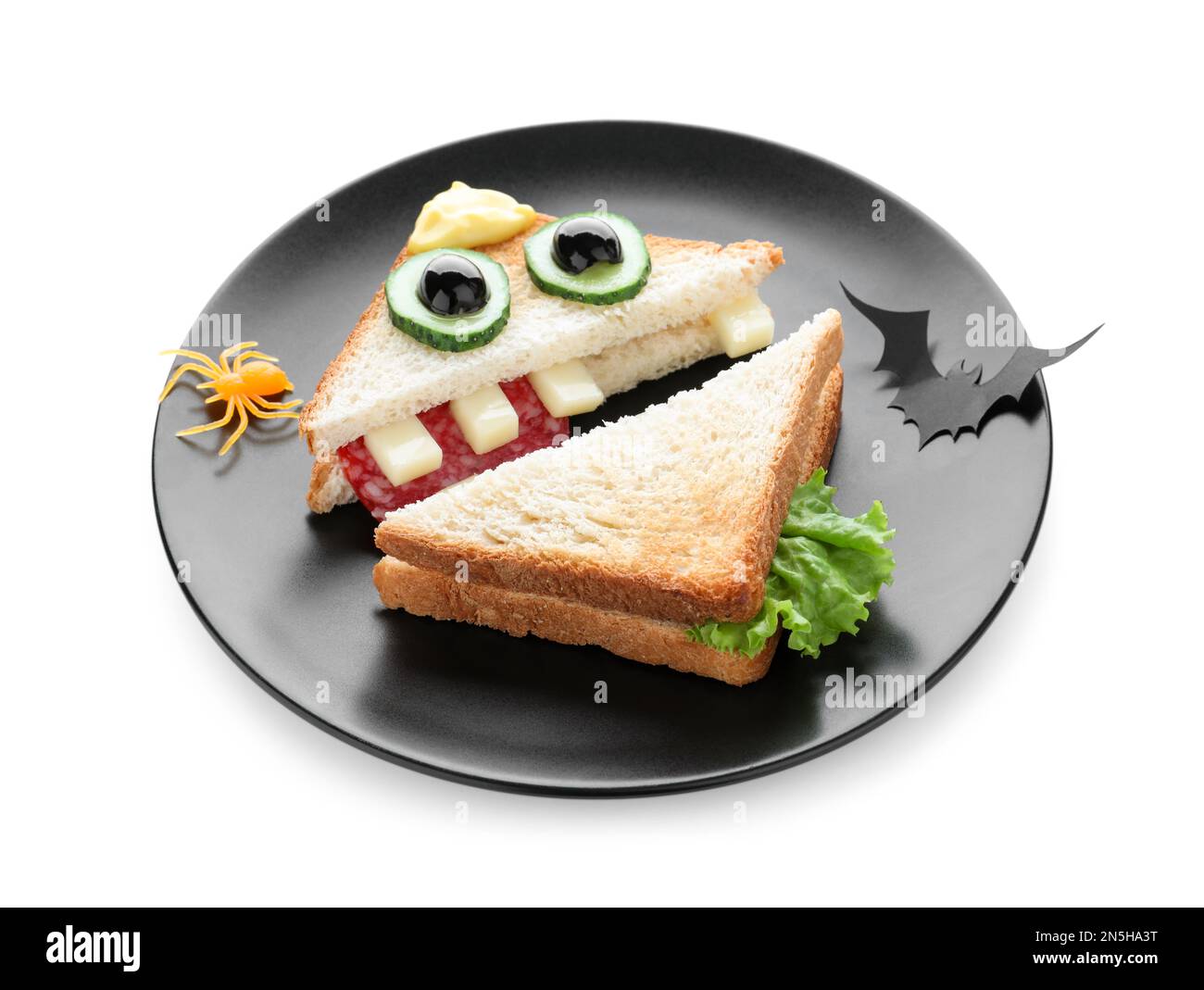Cute monster sandwich on white background. Halloween party food Stock ...