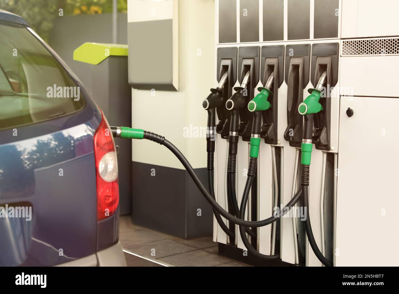 Refueling modern car at gas filling station, closeup Stock Photo - Alamy