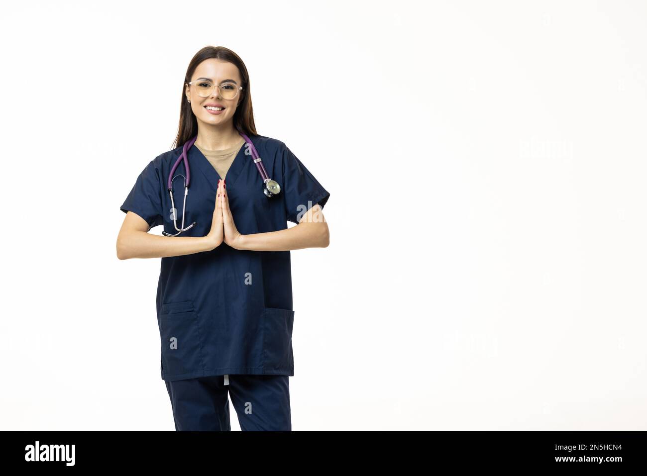 Covid-19, healthcare workers and preventing virus concept. Smiling kind ...