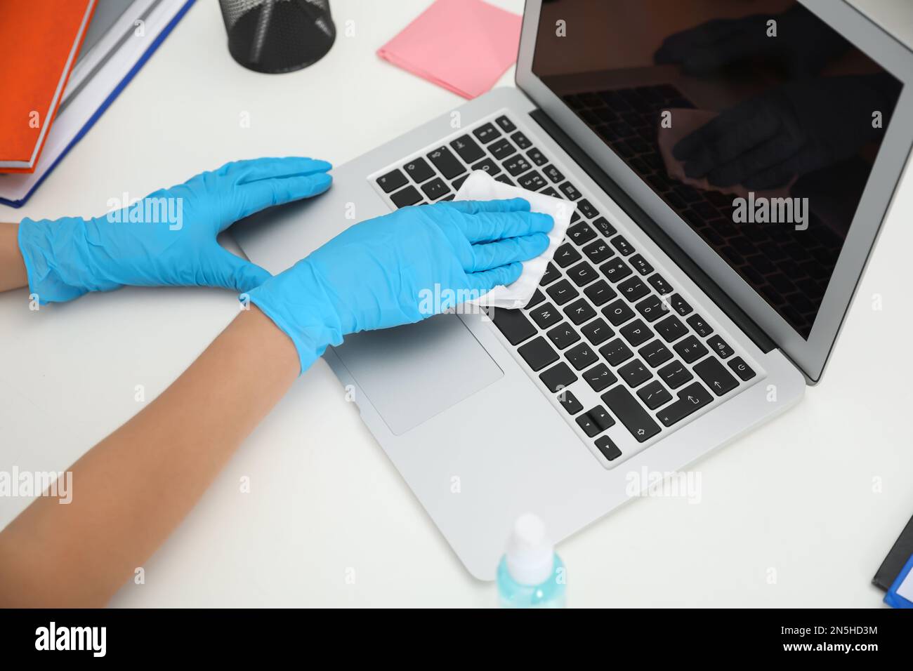 Disinfection workplace cleaning table laptop hi-res stock photography ...