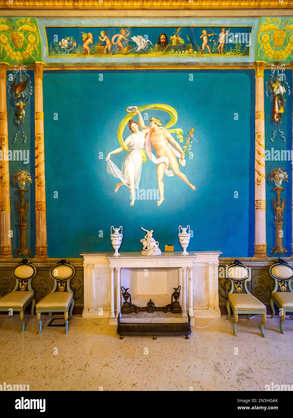 Pompeian Room otherwise known as Sala della Regina, painted by Giuseppe ...