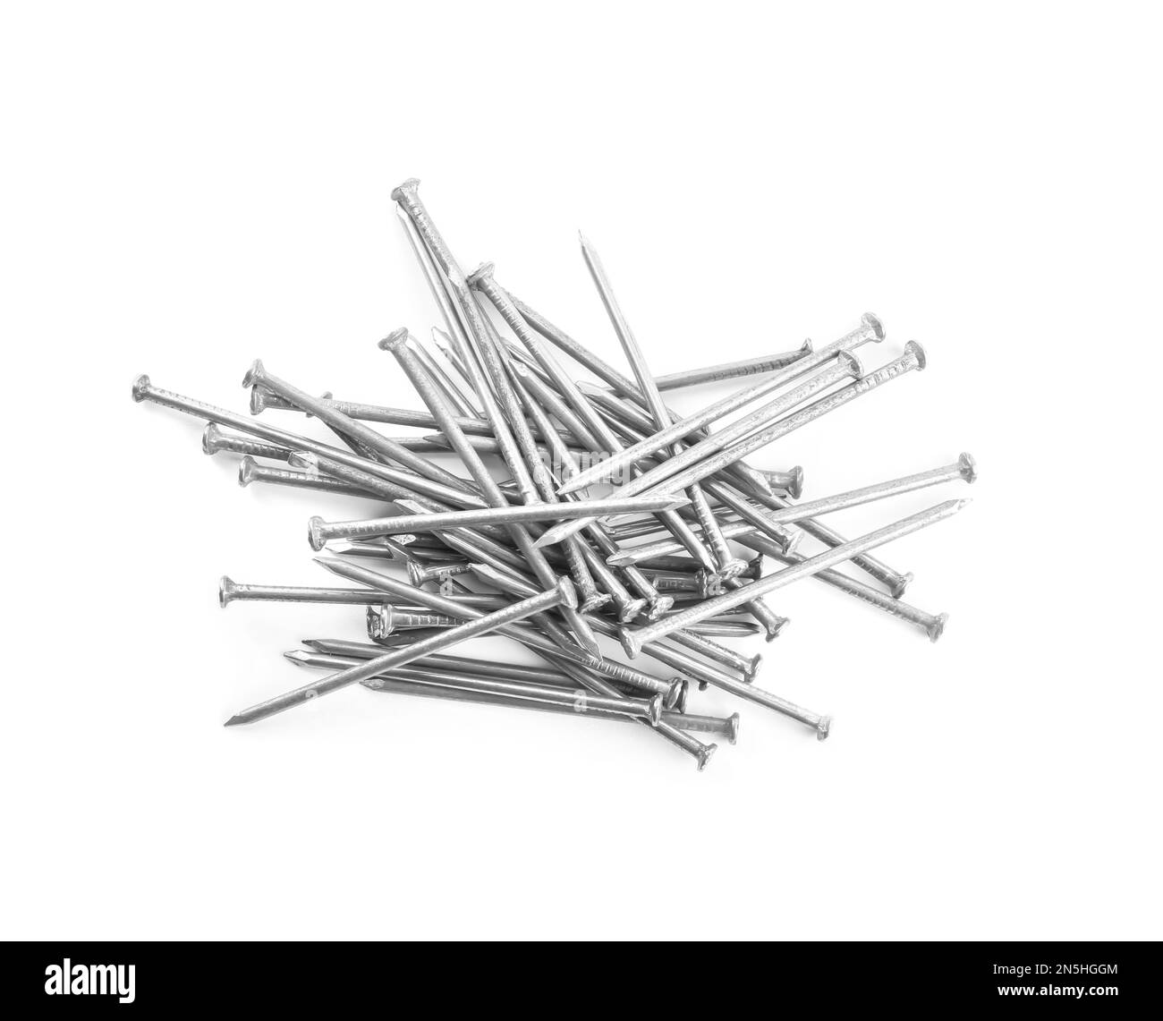 Pile of metal nails on white background, top view Stock Photo - Alamy