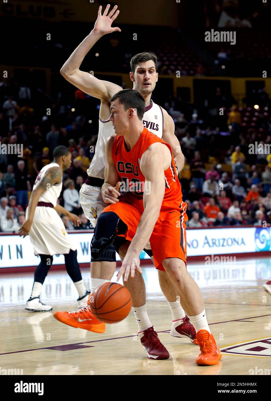 Oregon State's Angus Brandt (12) drives against Arizona State's Jordan ...