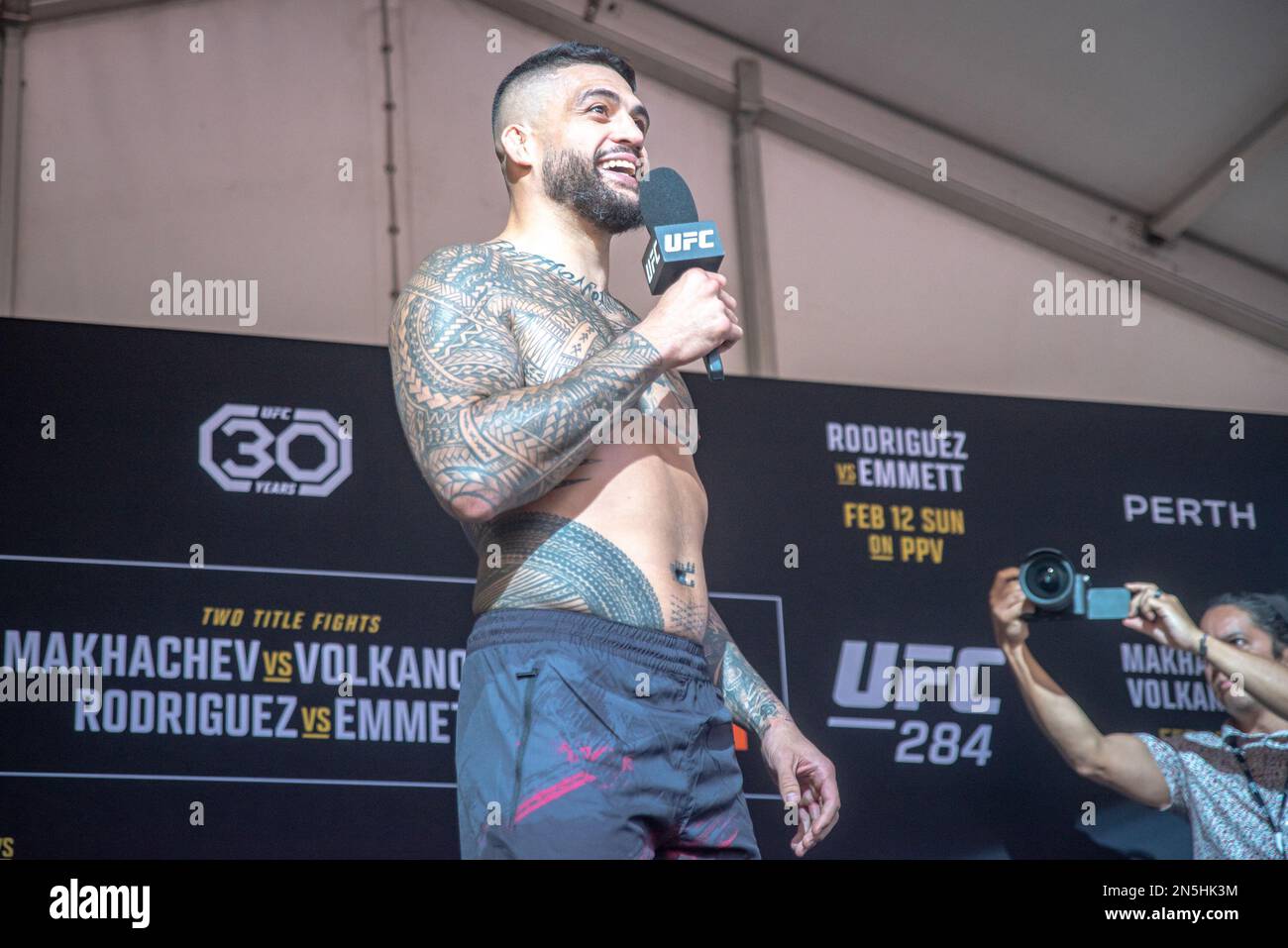 PERTH, AUSTRALIA - FEBRUARY 9: Tyson Pedro Entertains and interacts ...