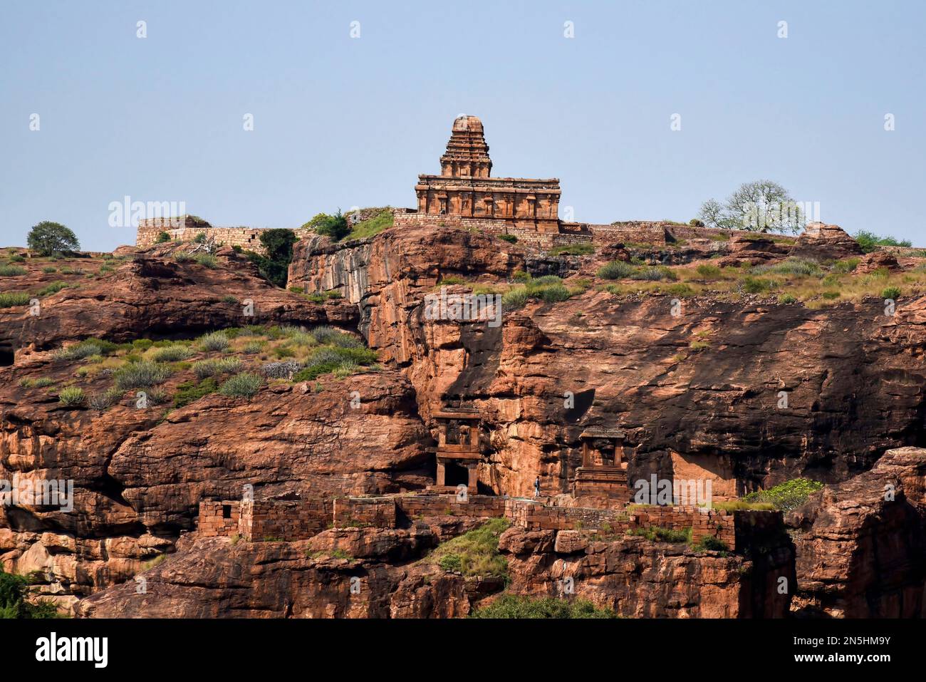 View of the Upper Shivalaya temple from Badami cave temples Stock Photo ...