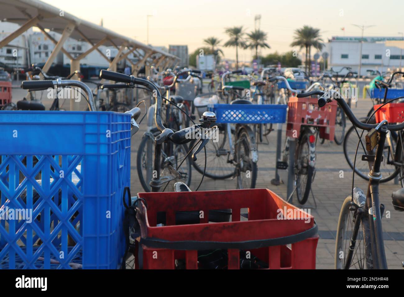 Dubai, UAE - 01-15-2023: Bicycle parked at Fruits and vegetable market ...
