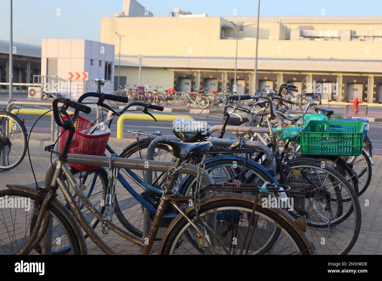 Dubai, UAE - 01-15-2023: Bicycle parked at Fruits and vegetable market ...