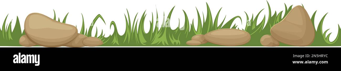 Cartoon ground pattern. Seamless stone and grass border Stock Vector ...