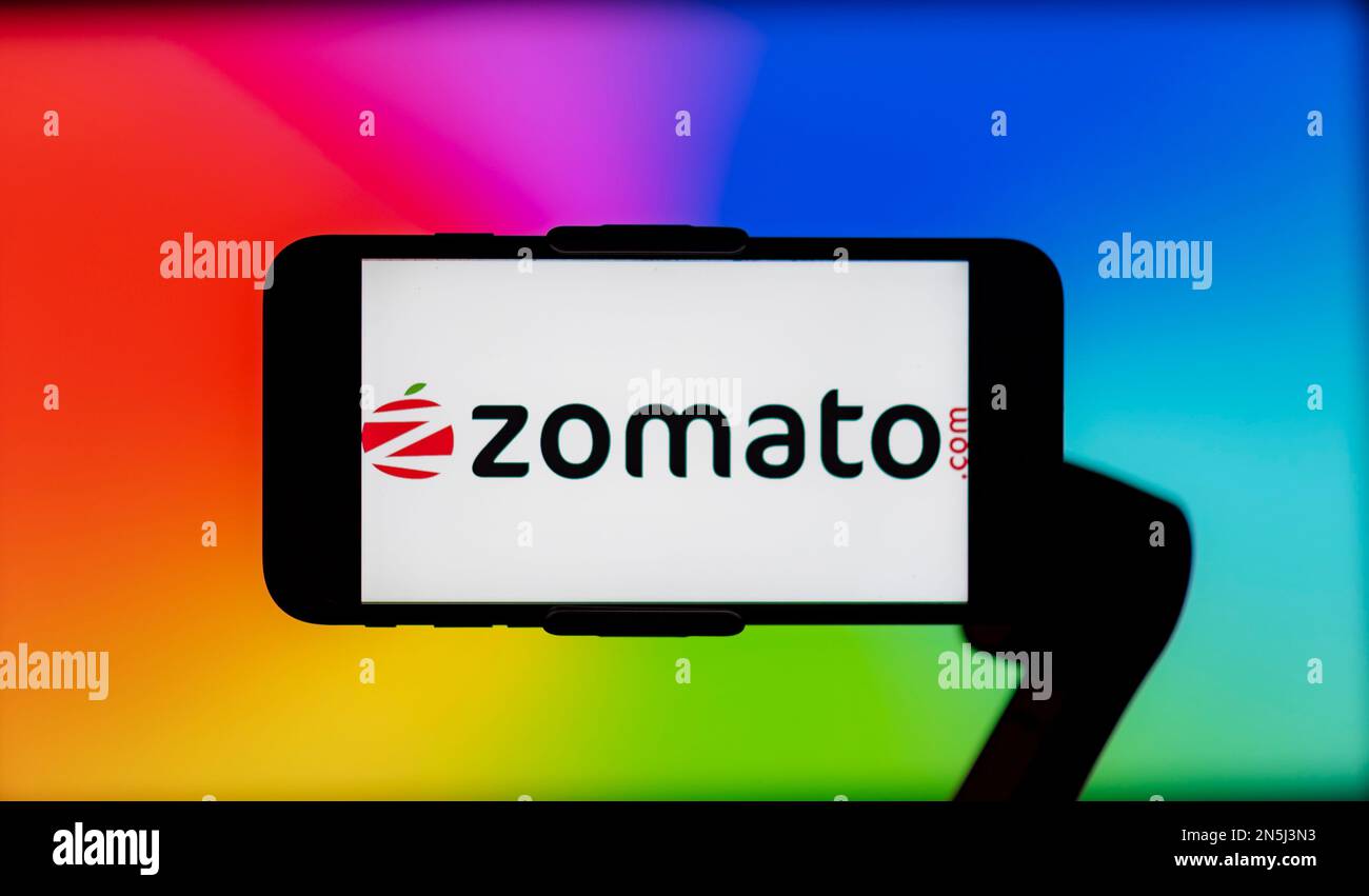 India. 09th Feb, 2023. In this photo illustration, the Zomato logo is ...