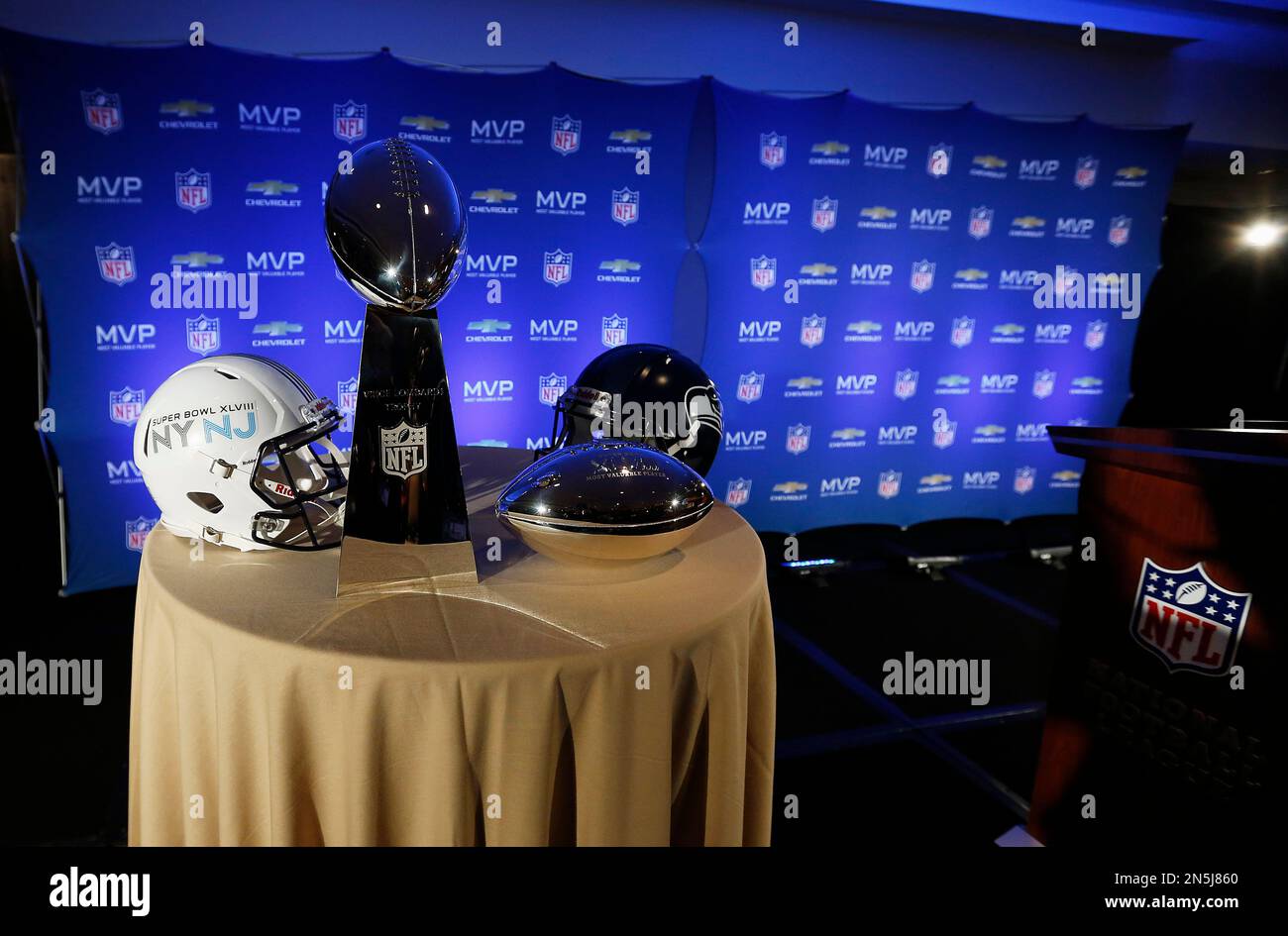 The Vince Lombardi Trophy and the The Pete Rozelle Trophy during the ...