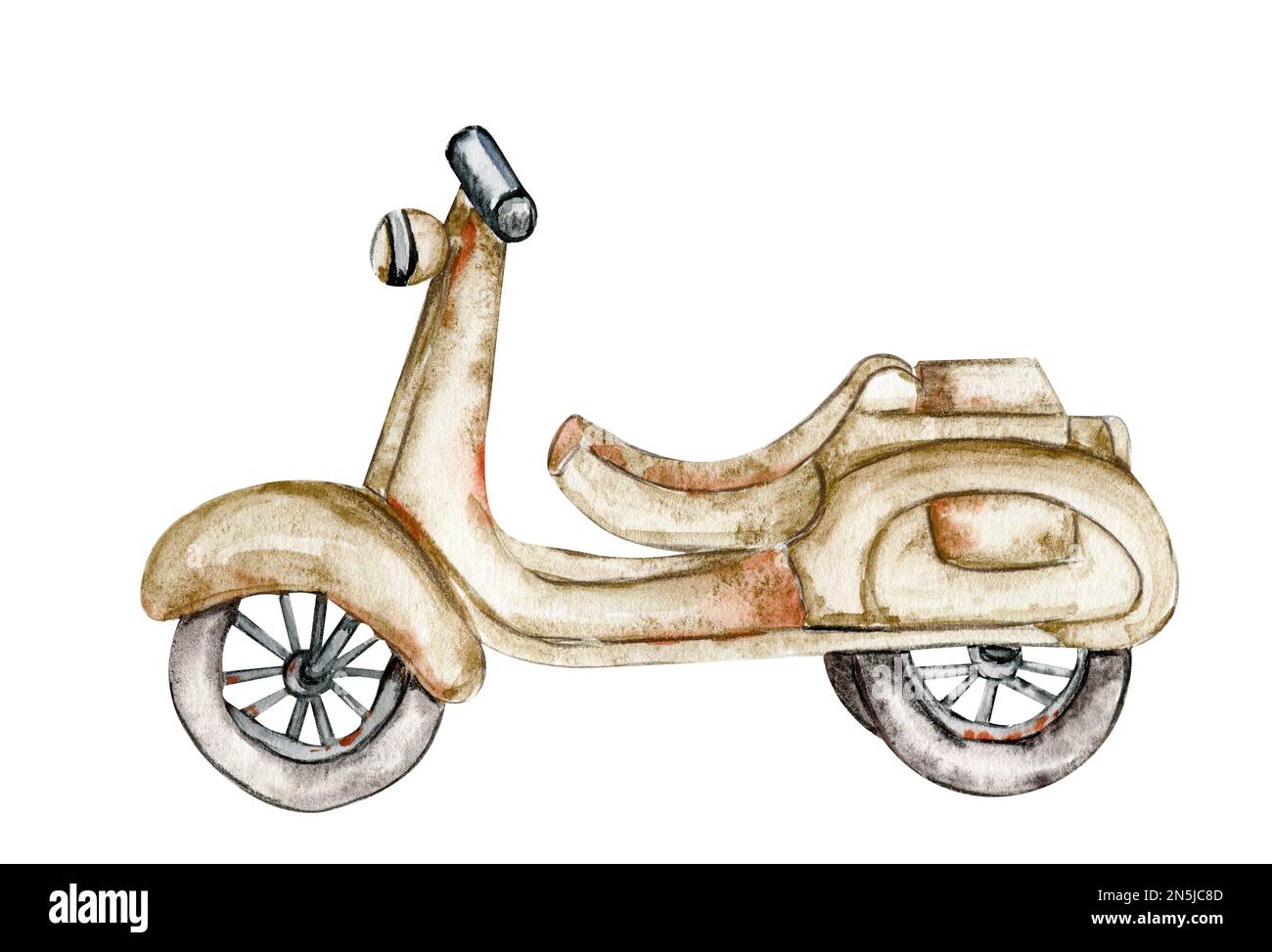 Watercolor hand drawn rusty motorbike. Cute hand painted illustration ...