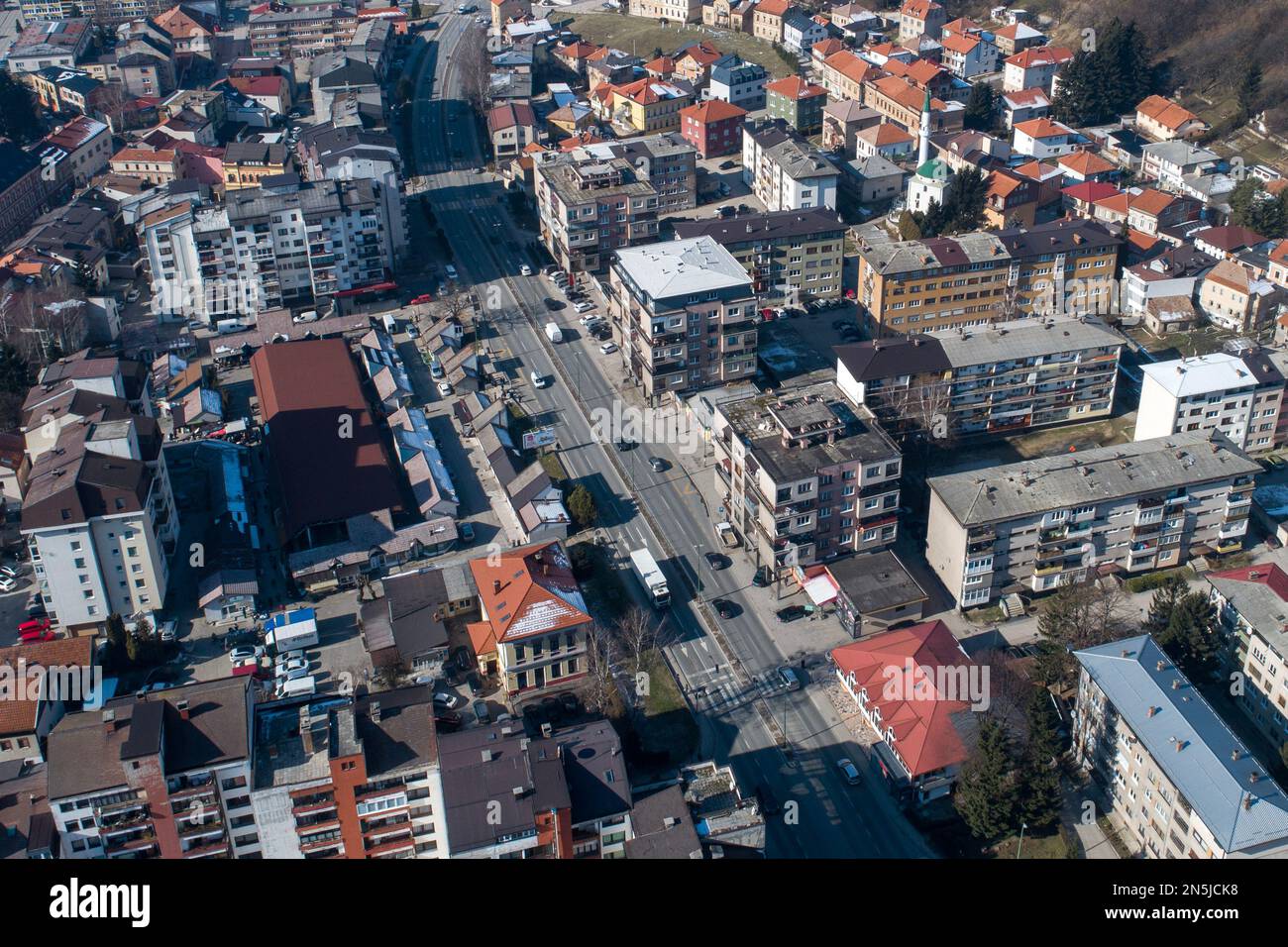 Aerial photo taken on February 9 , 2023. shows view of Travnik city, in ...