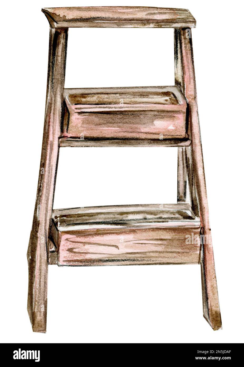 Watercolor hand drawn wooden ladder . Cute hand painted illustration ...