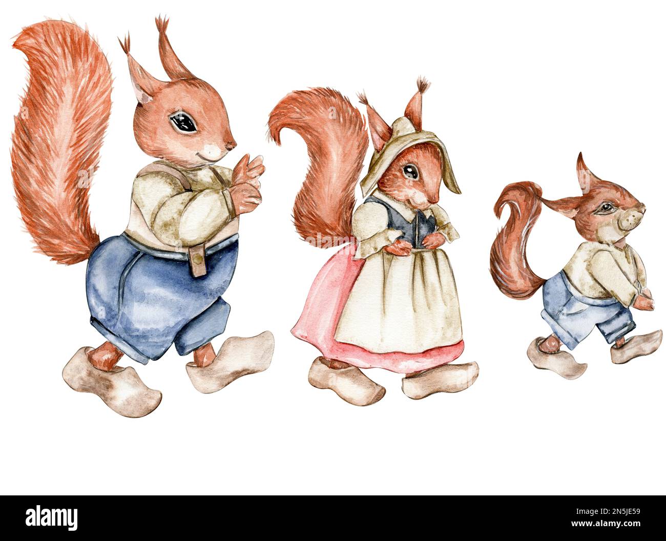 Hand drawn watercolor squirrel. Watercolor hand draw fairy tale ...