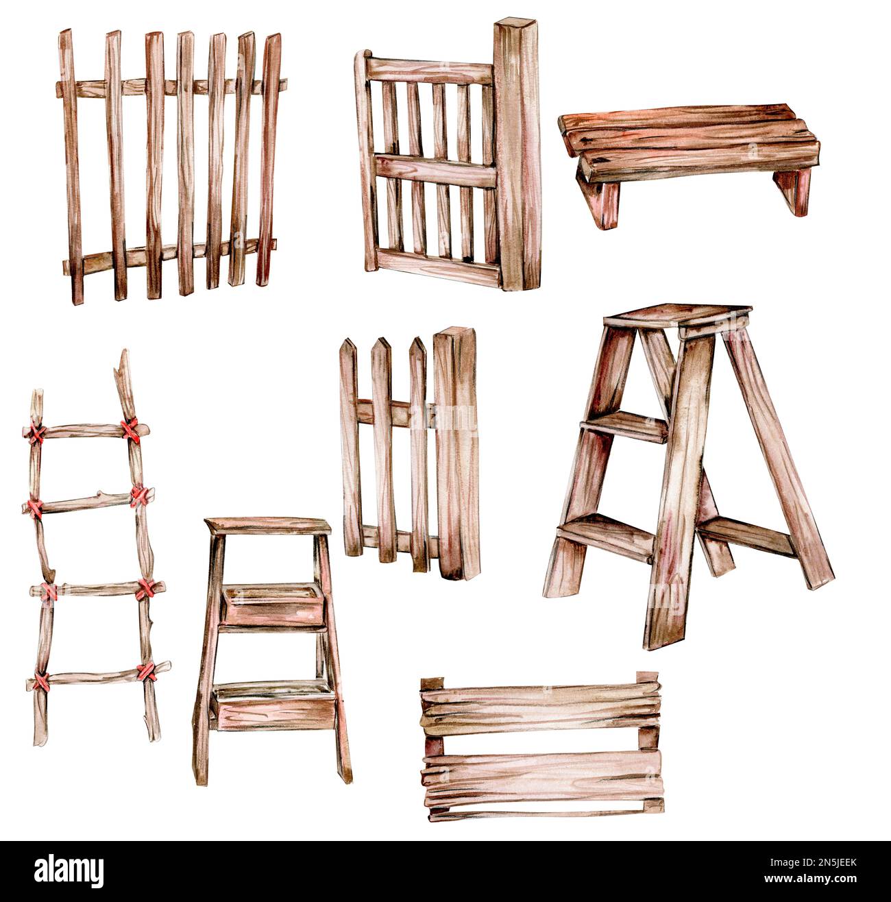 Watercolor hand drawn wooden ladder . Cute hand painted illustration ...