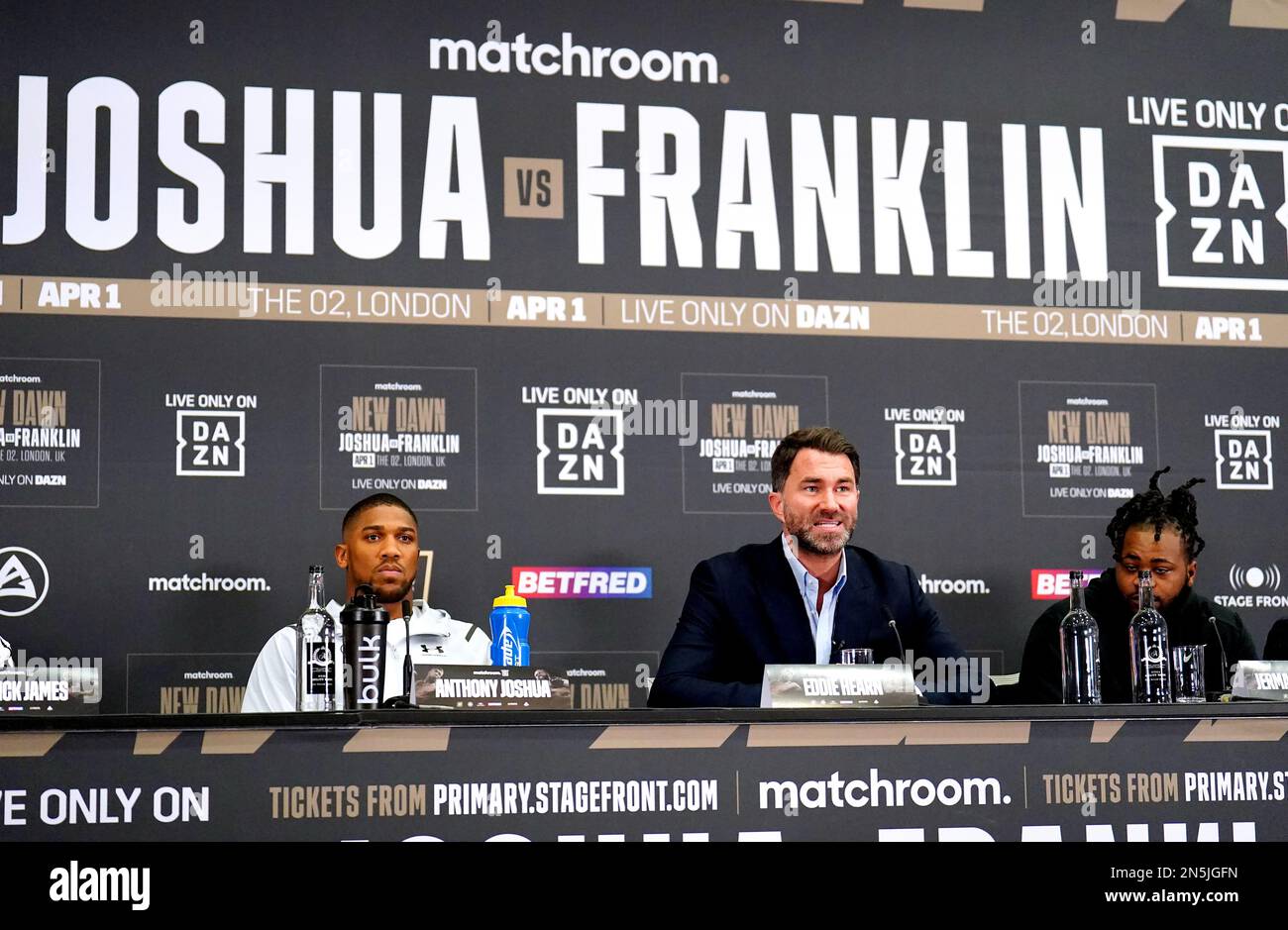 Anthony Joshua, promoter Eddie Hearn and Jermaine Franklin during a ...