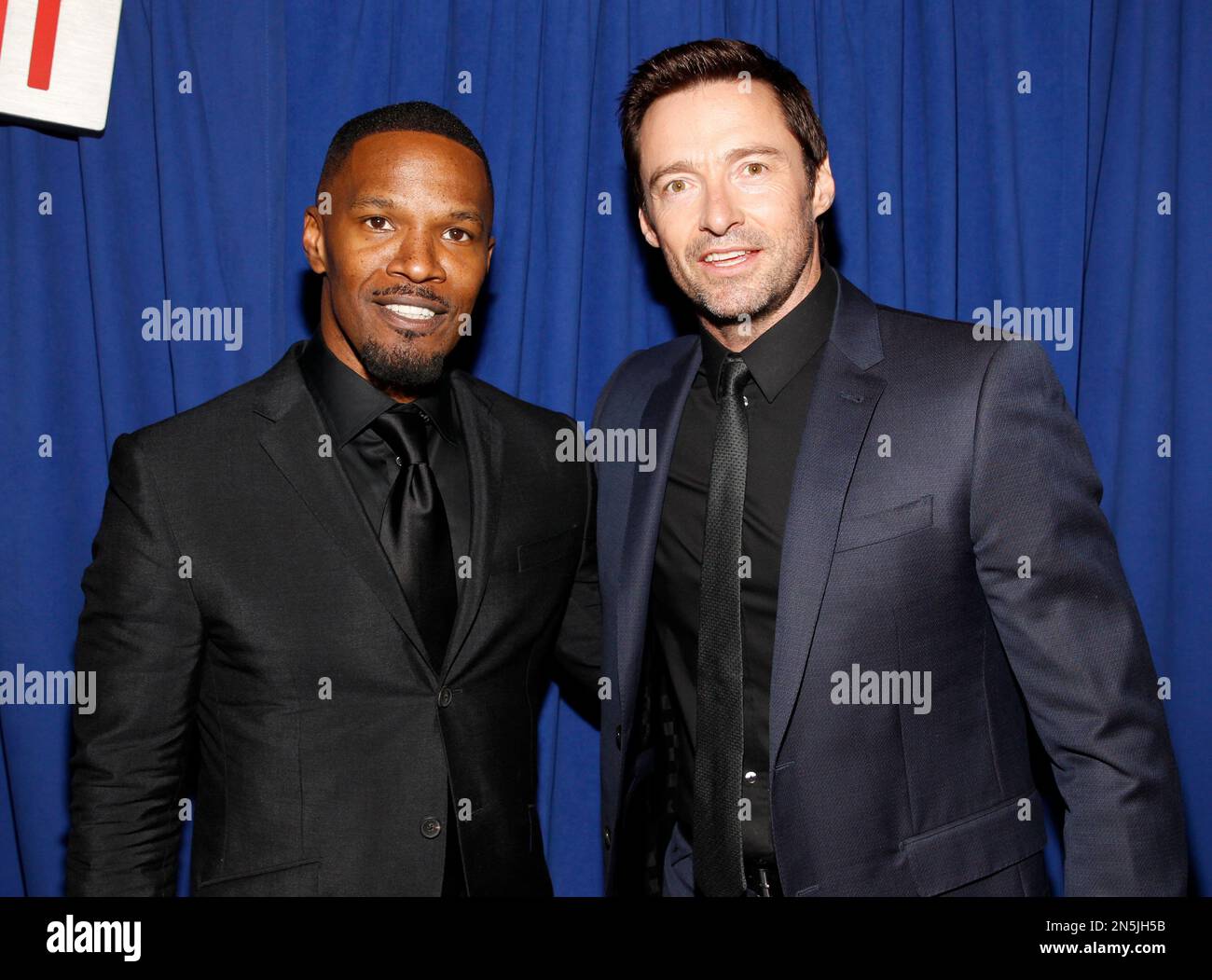 Actors Jamie Foxx, left, and Hugh Jackman pose backstage at the 3rd ...