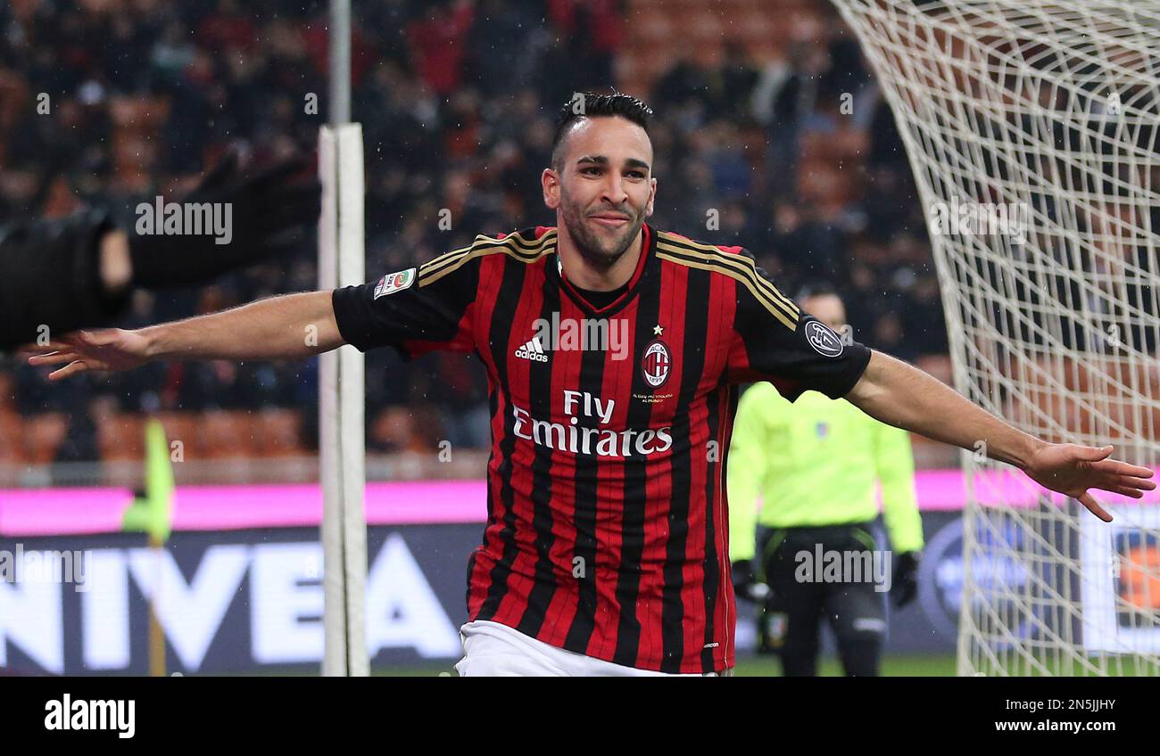AC Milan defender Adil Rami, of France, celebrates after scoring during ...