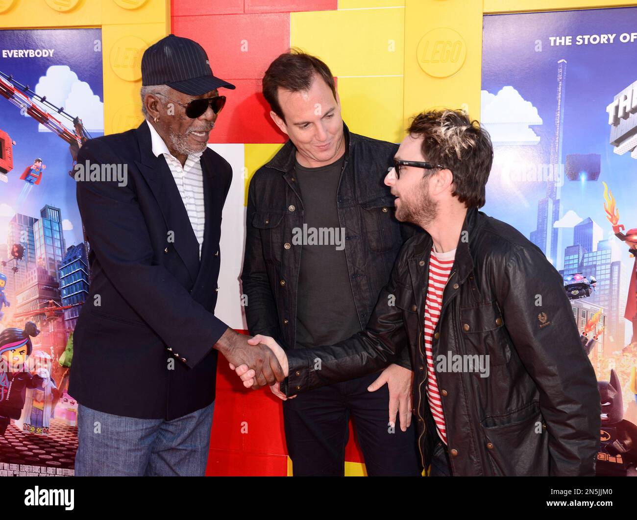 From left to right, actor Morgan Freeman, actor Will Arnett, and actor ...