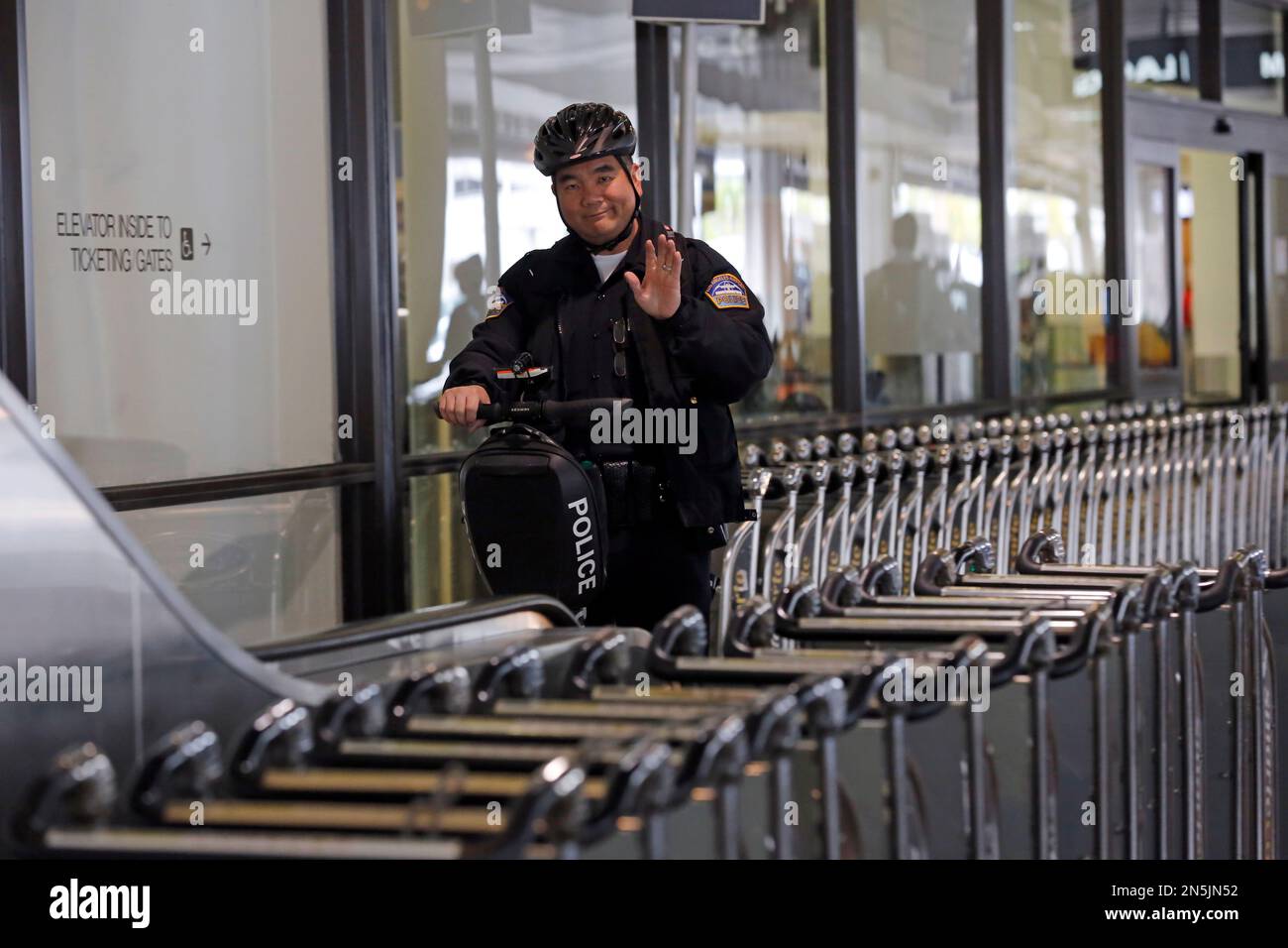 In this Jan. 21, 2014 photo, a Los Angeles World Airports (LAWA) police ...