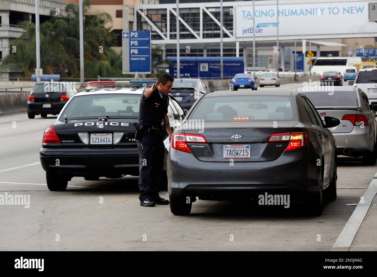 In this Jan. 21, 2014 photo, a Los Angeles World Airports (LAWA) police ...