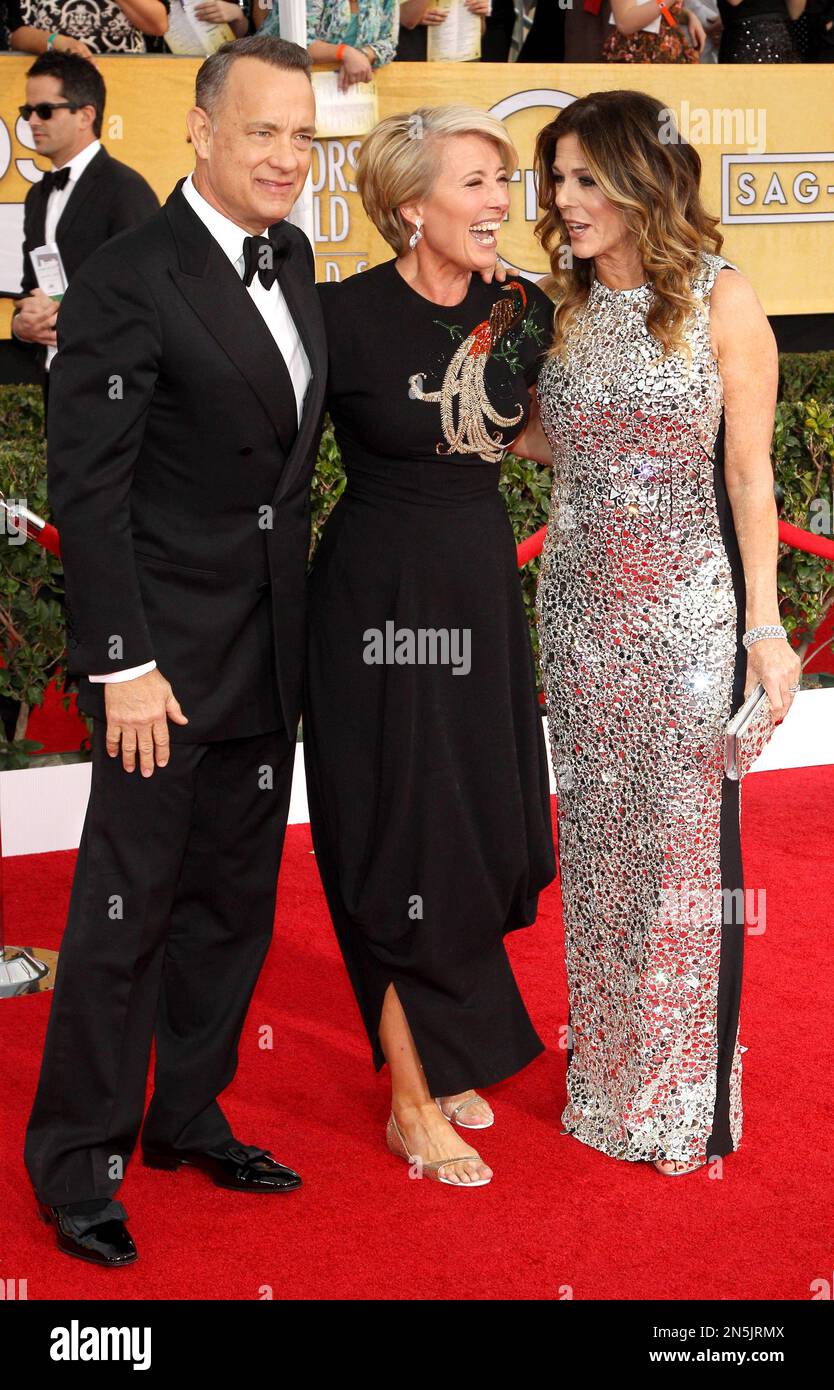 From left, Tom Hanks, Emma Thomson and Rita Wilson arrive on the red ...