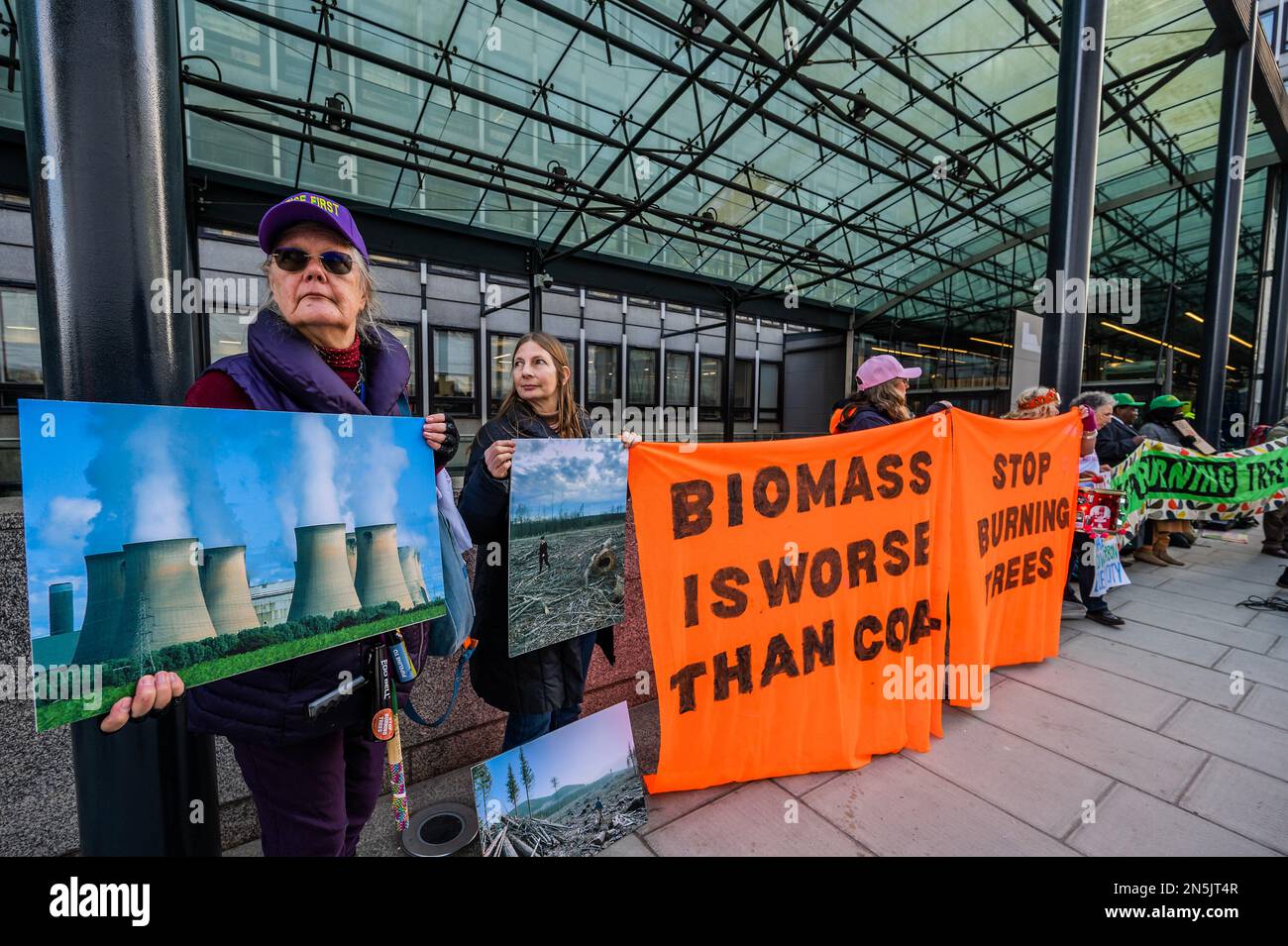 London, UK. 9th Feb, 2023. An Anti Drax protest, organised by the Stop ...