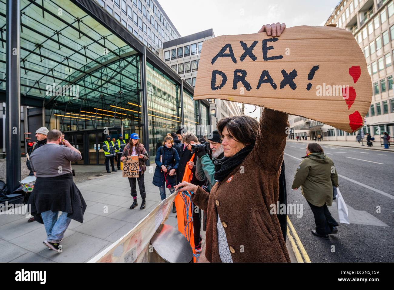 London, UK. 9th Feb, 2023. An Anti Drax protest, organised by the Stop ...