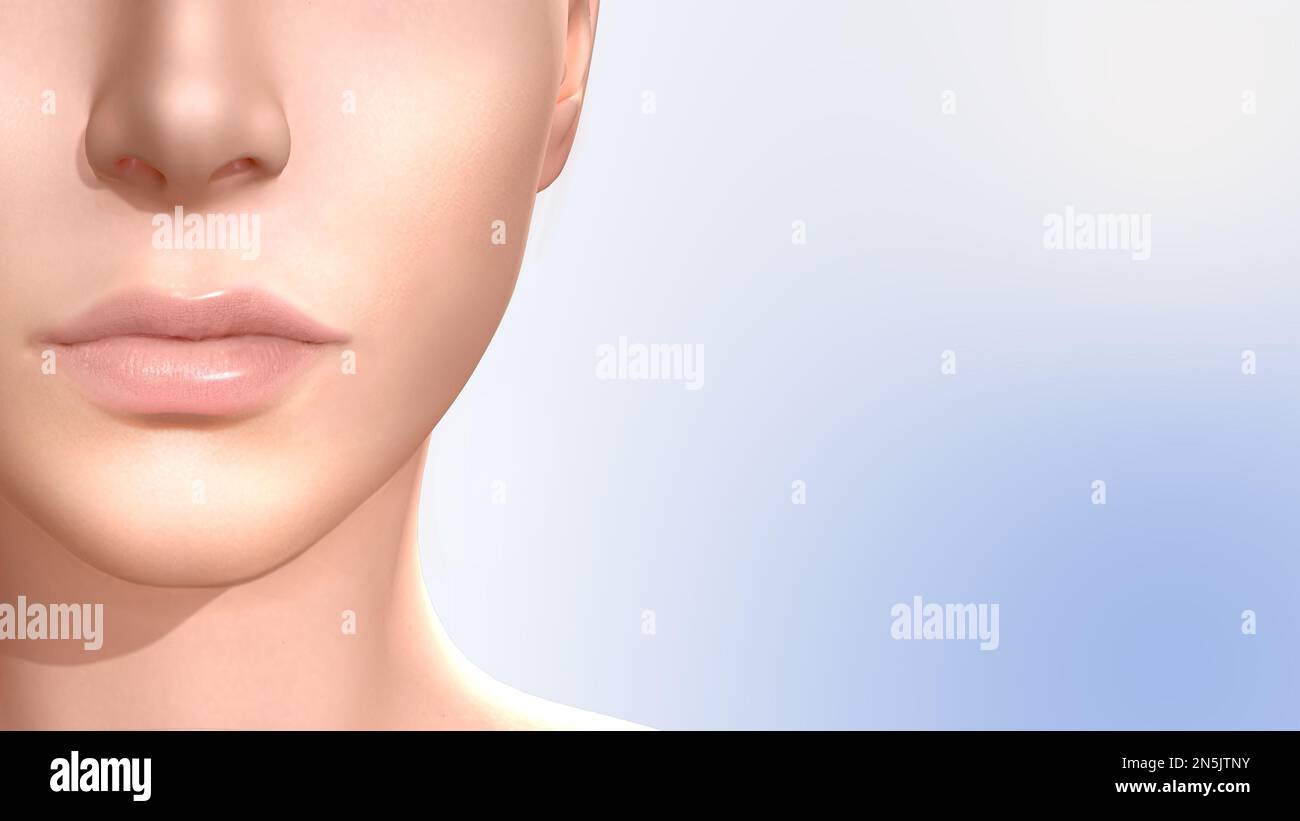 Face skincare products ads template. 3D model of the female face. 3D ...