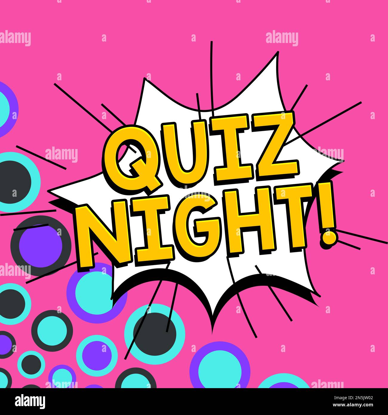 Text caption presenting Quiz Night. Word Written on evening test ...