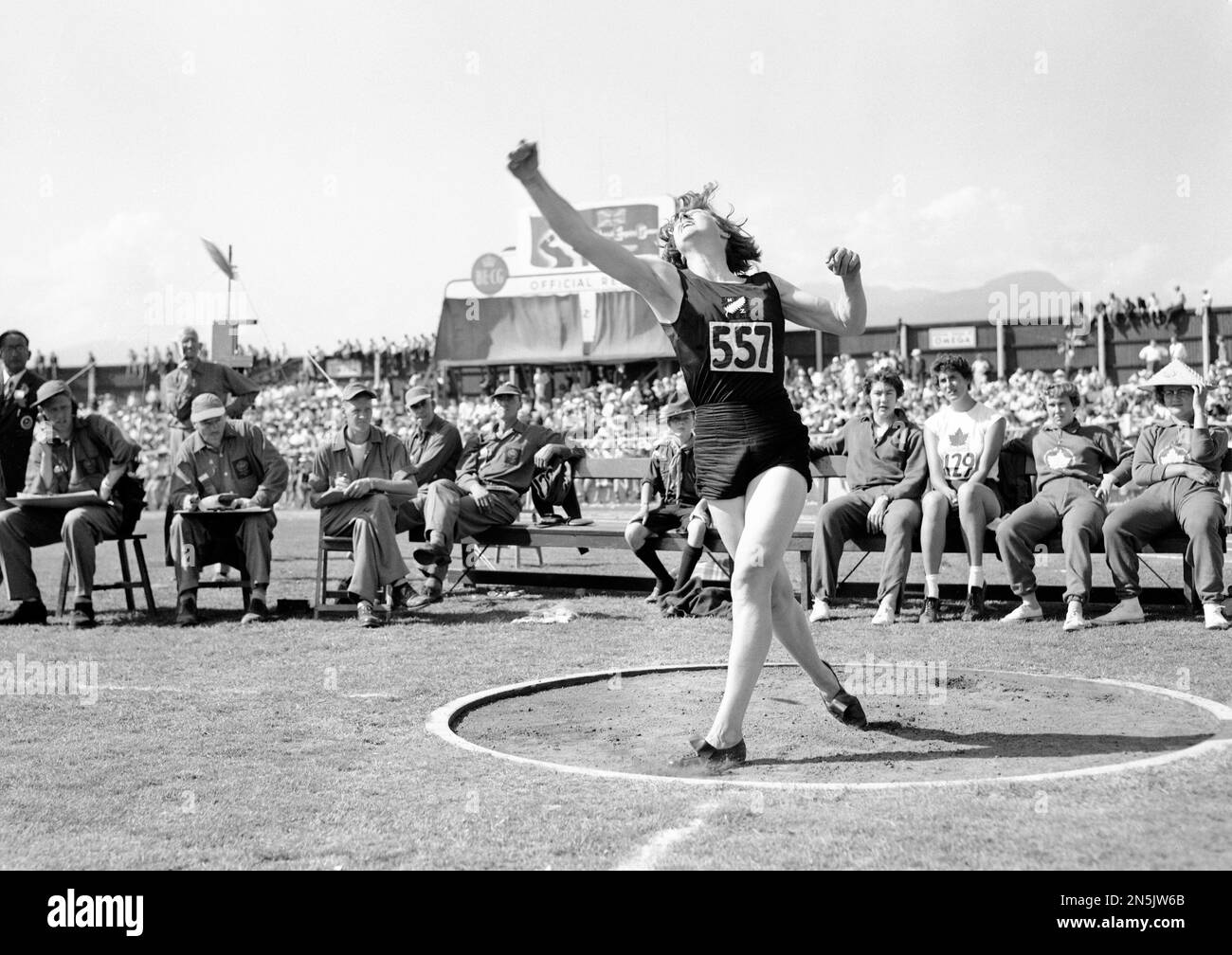 Yvette of New Zealand in action during the women's discus event in the ...