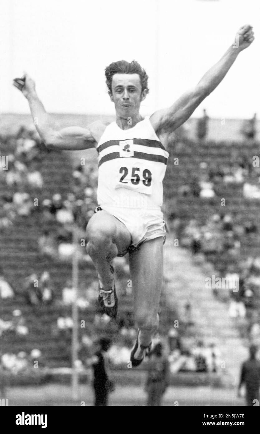 Alan Lerwill of England makes the leap which won him the Gold medal in ...