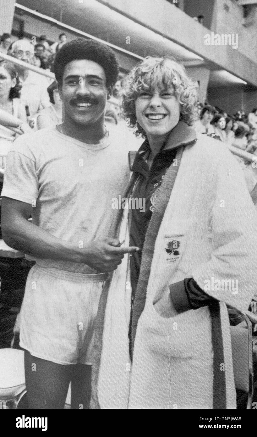 Sharron Davies of England, winner of the Gold medal for the women's ...