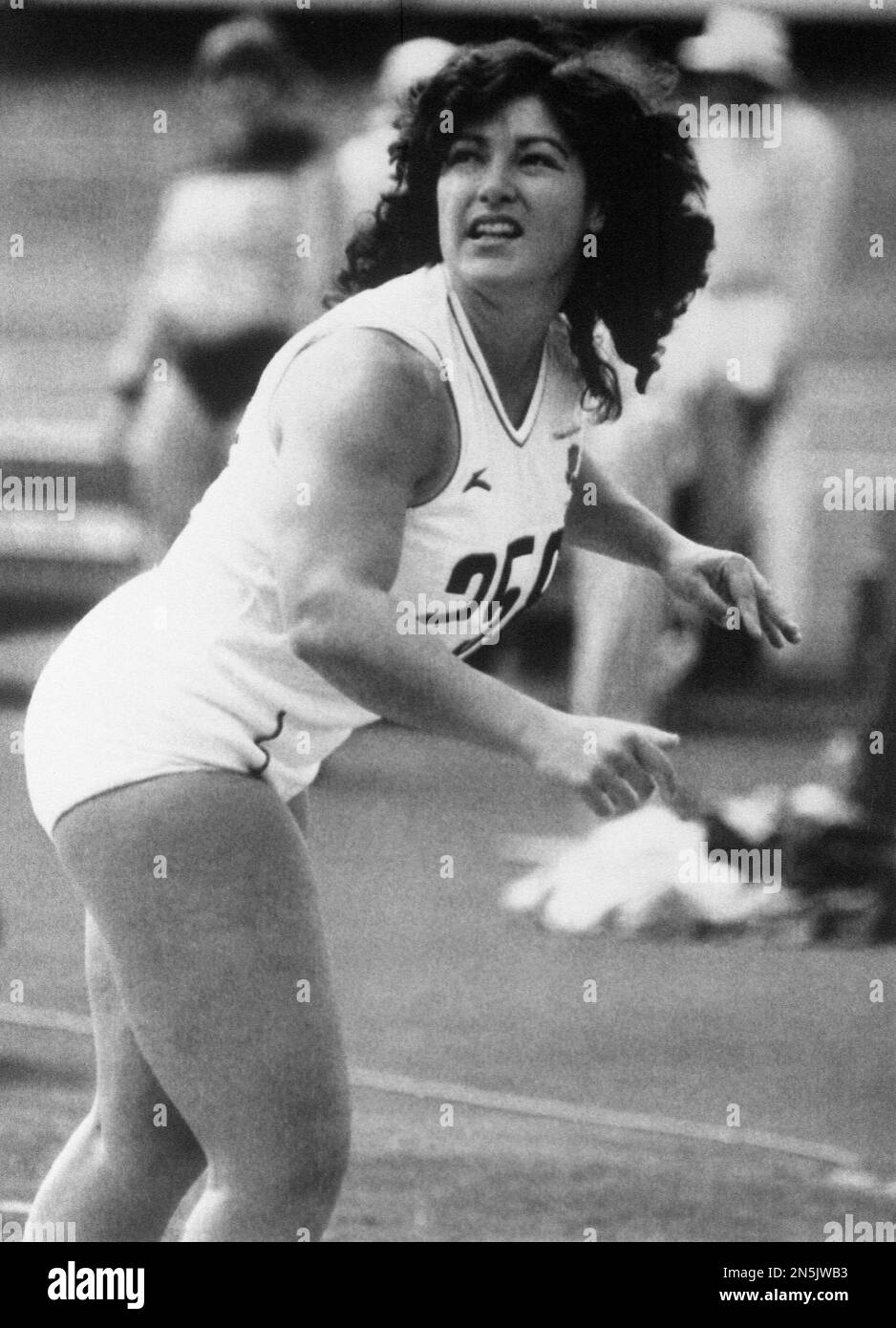 Judy Oakes of England puts the shot to win the Gold medal in the 12th ...