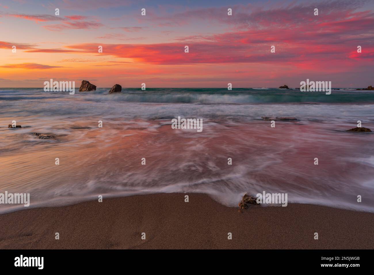 Settefrati beach in Mazzaforno bay at dusk, Sicily Stock Photo - Alamy