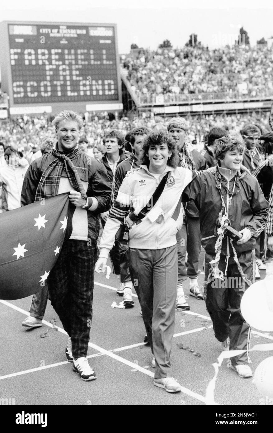 Athletes on the track during the Closing Ceremony of the 13th ...