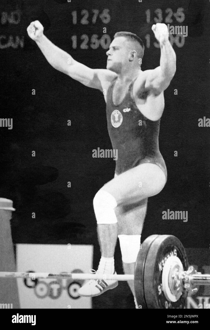 Weightlifter Ricky Chaplin from Wales celebrates after his last lift ...