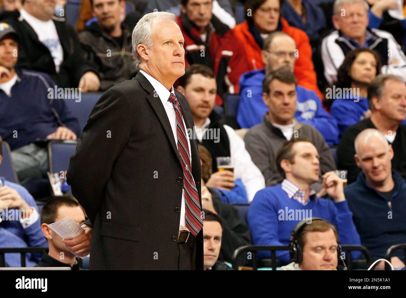 Saint Louis head coach Jim Crews watches from the sidelines during the ...