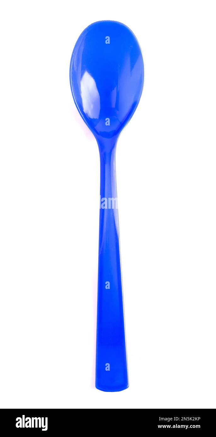 A Blue Plastic Spoon Isolated on a White Background Stock Photo - Alamy