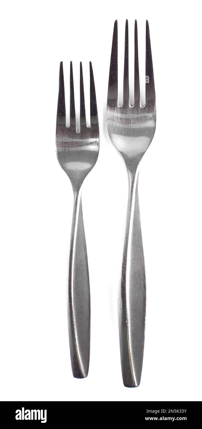 Two Stainless Steal Forks a Large and Small on a White Background Stock ...