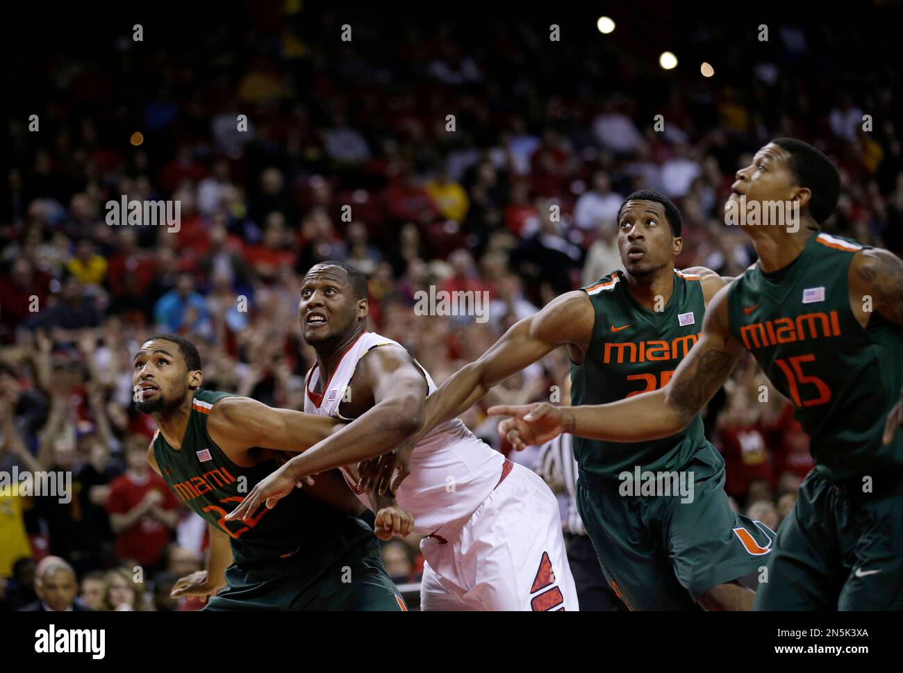 Miami forward Donnavan Kirk, from left, Maryland forward Charles ...