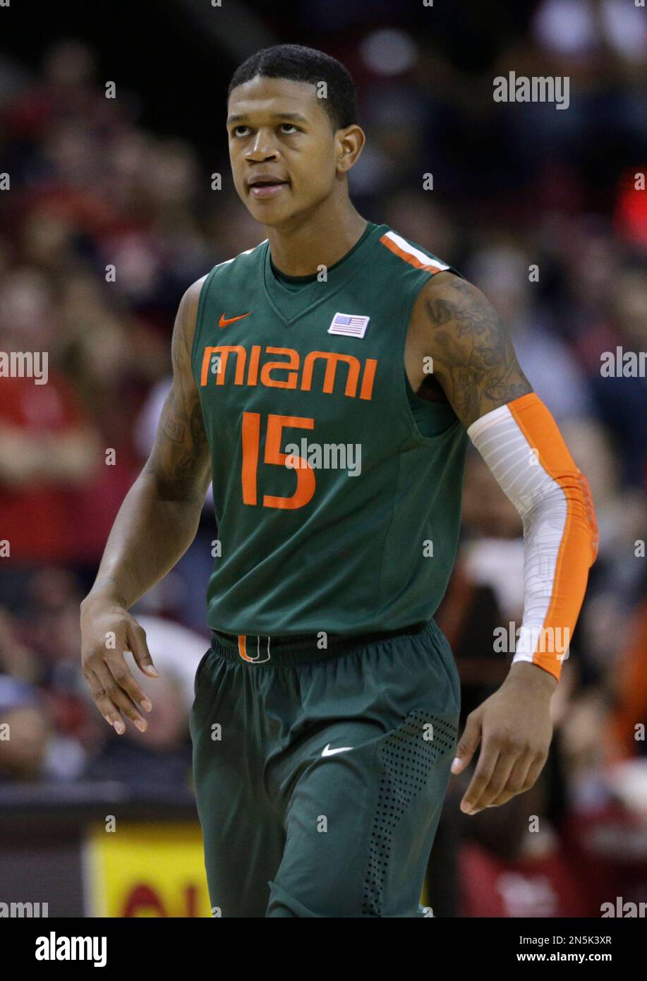 Miami guard Rion Brown walks down the court in the second half of an ...