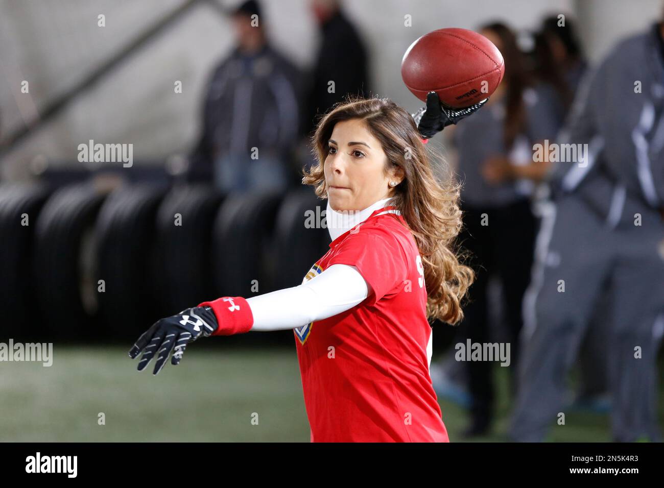 Natalia Saenz is seen participating at the Tazon Latino NFL Super Bowl ...