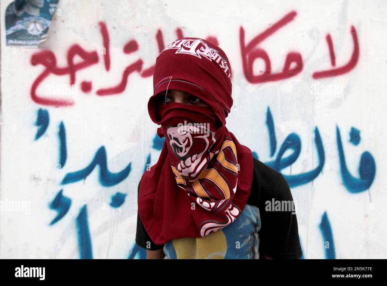 A masked Bahraini anti-government protester prepares to confront riot ...