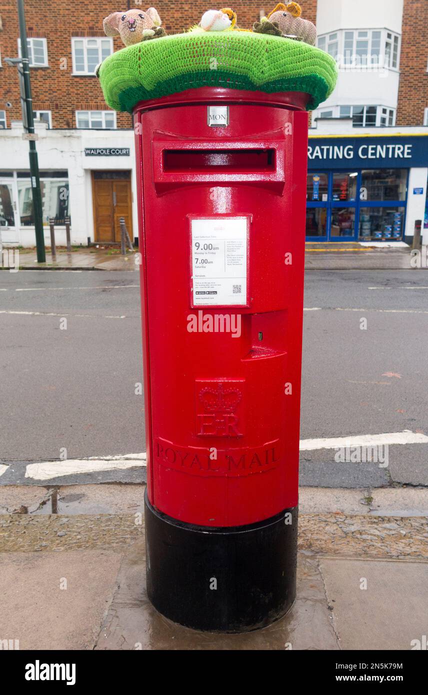 An animal welfare knitted hat topper cap fitted onto the top of a late ...