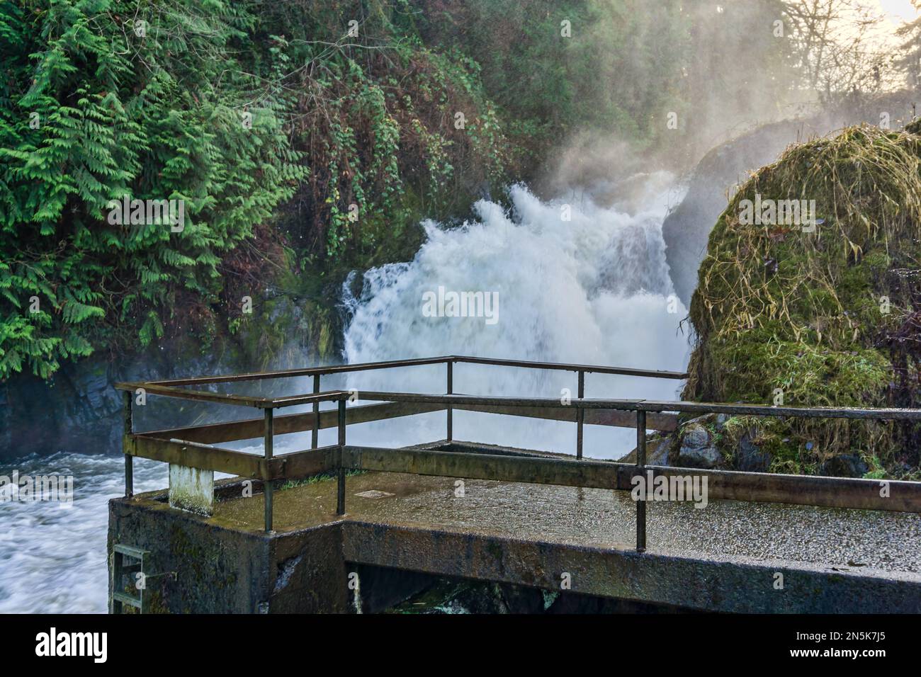 Whitewater explodes at Lower Tumwater Falls in Washington State Stock ...