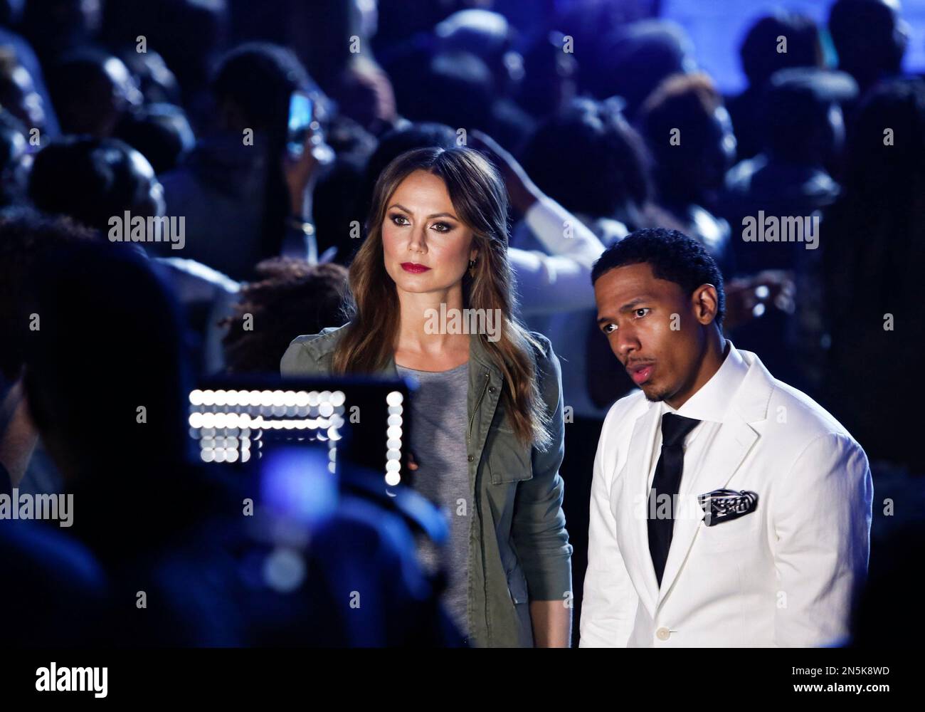 Hosts Stacy Keibler and Nick Cannon appear at the VH1 Super Bowl ...