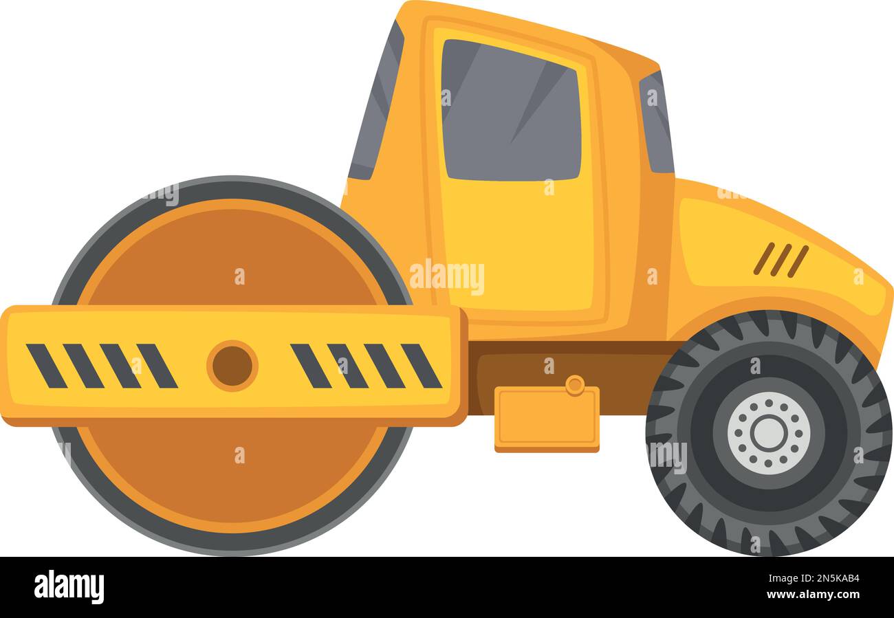 Road compactor icon. Cartoon construction machine side view Stock ...